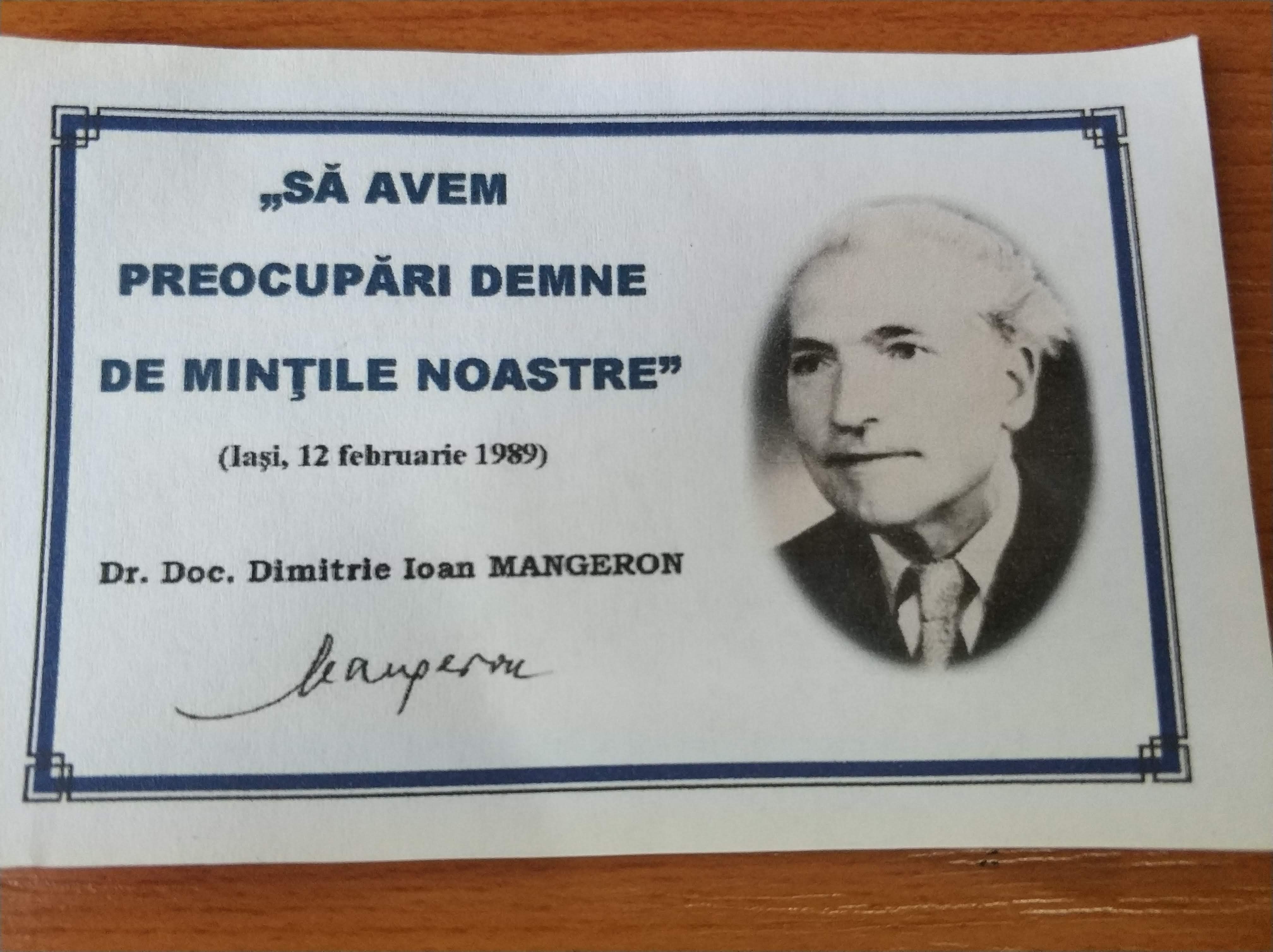COMEMORARE PROFESOR DIMITRIE MANGERON | Liceul Tehnologic Dumitru Mangeron